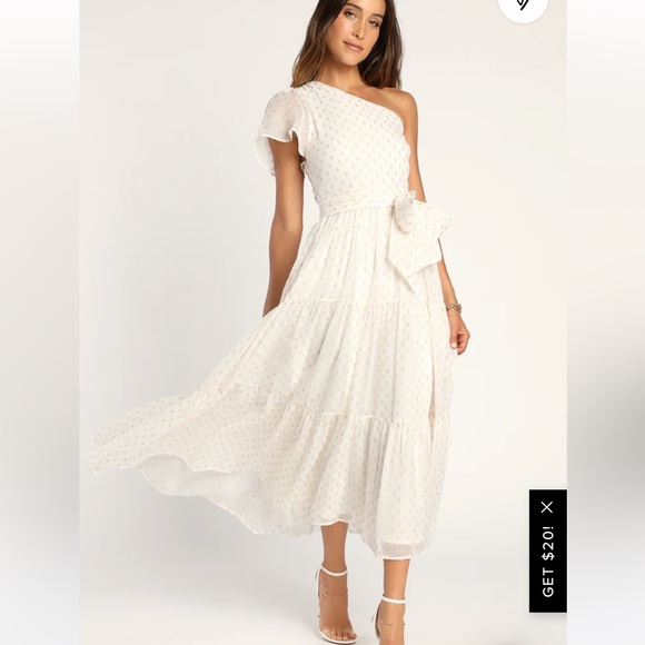 Lulus | Dresses | Shining Sight White Metallic Gold Dotted Oneshoulder ...